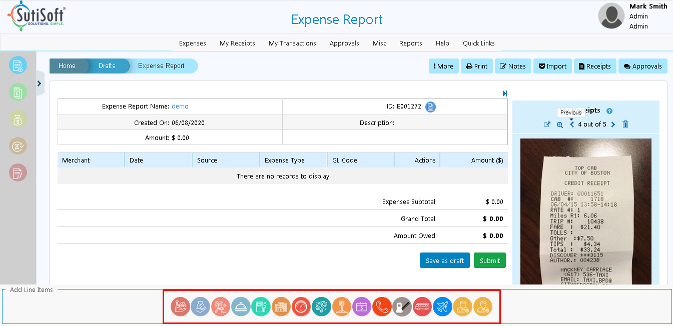 Adding Line Items to an Expense Report Manually